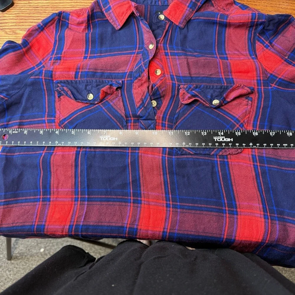 Tinsel | Tops | Tinsel Navy Red Plaid Henley Roll Tab Sleeve Flannel ...